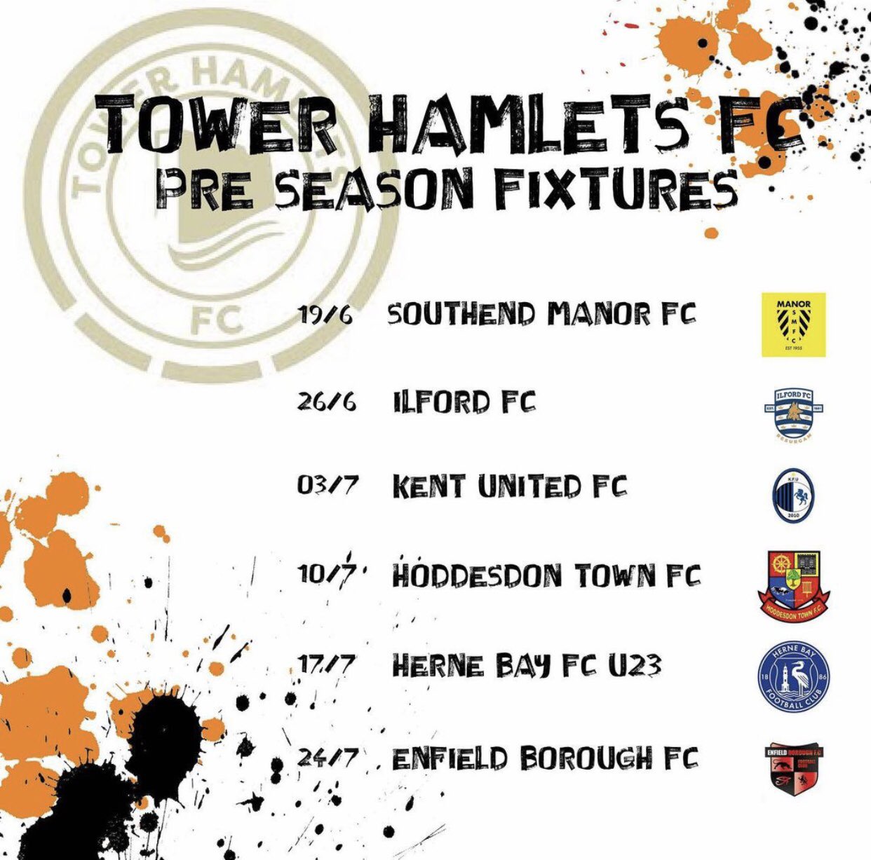 The Cold End: TOWER HAMLETS PRE-SEASON FIXTURES