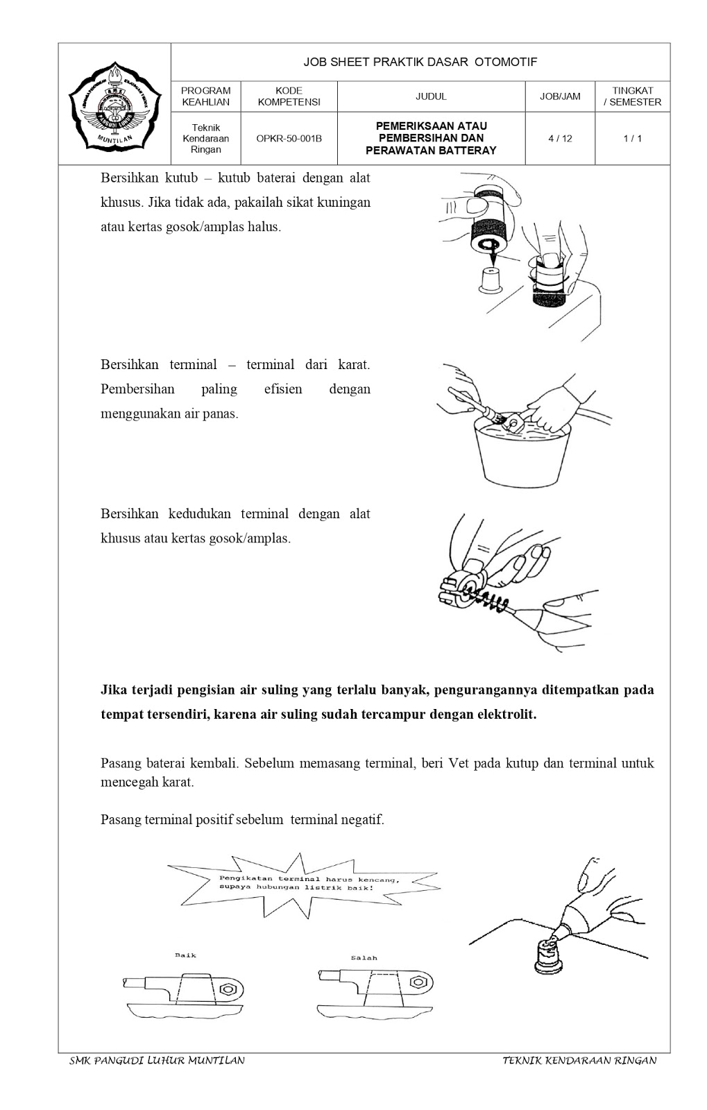 Memeriksa dan Perawatan Batrai - Job Sheet Praktek