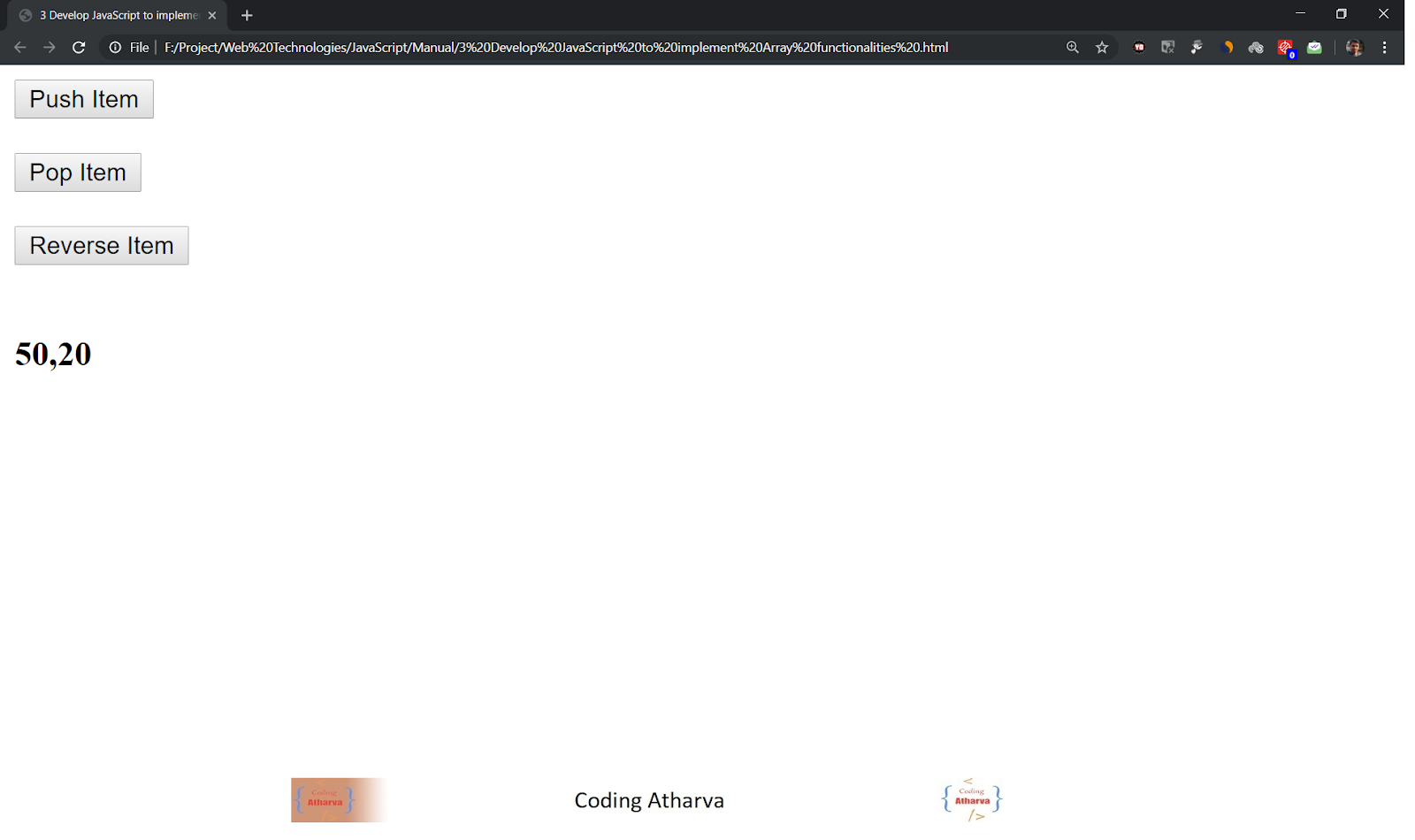3 Develop JavaScript to implement Array functionalities. ~ Coding Atharva 3 Develop JavaScript to implement Array functionalities. ~ Coding Atharva