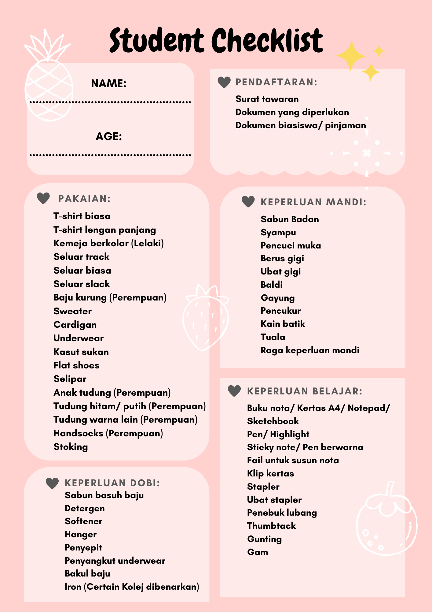 Blog 3 || Checklist Barang Masuk Asrama / Kolej.