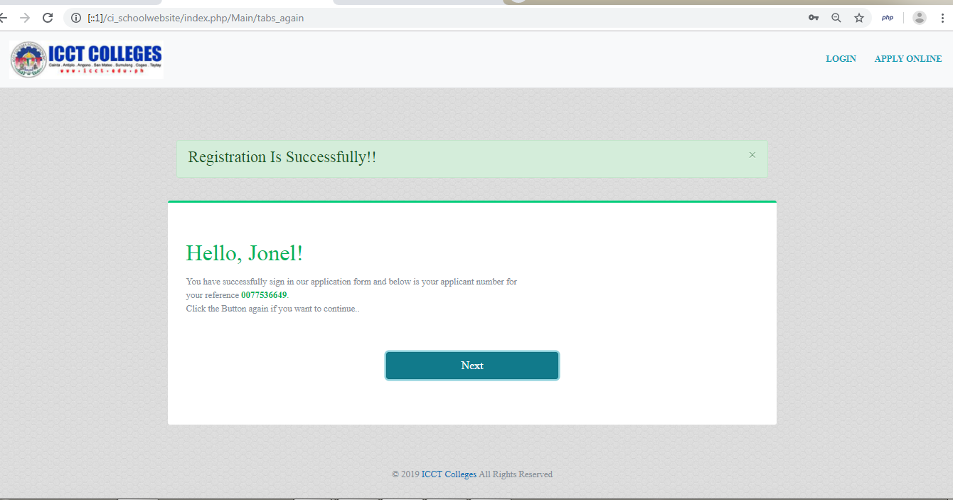 Online Enrollment System using Codeigniter