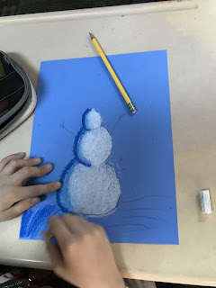 Elements of the Art Room: 3rd grade Oil Pastel Snowmen at Night