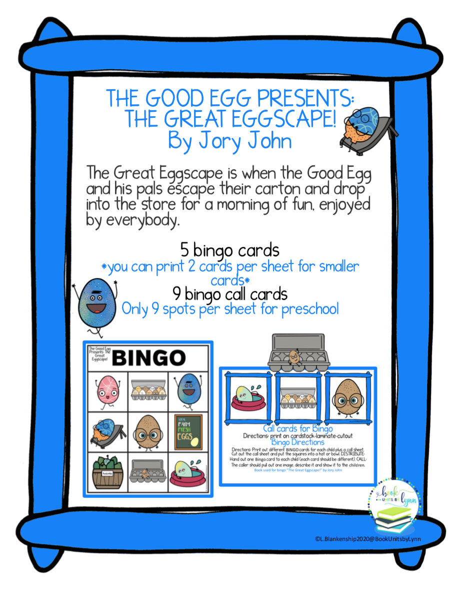 THE GREAT EGGSCAPE! BINGO ~ Book Units by Lynn