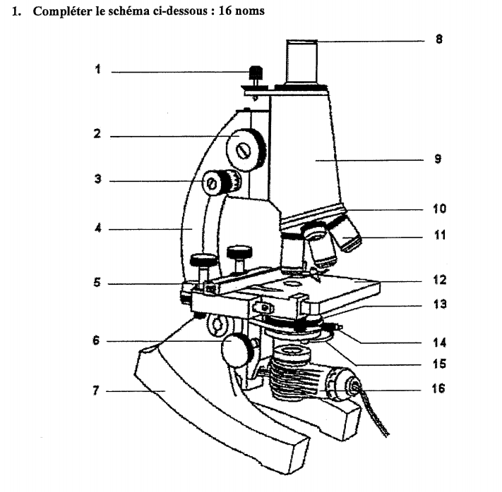 QCM-CONCOURS-GRATUITS: Exercice sur les légendes du microscope