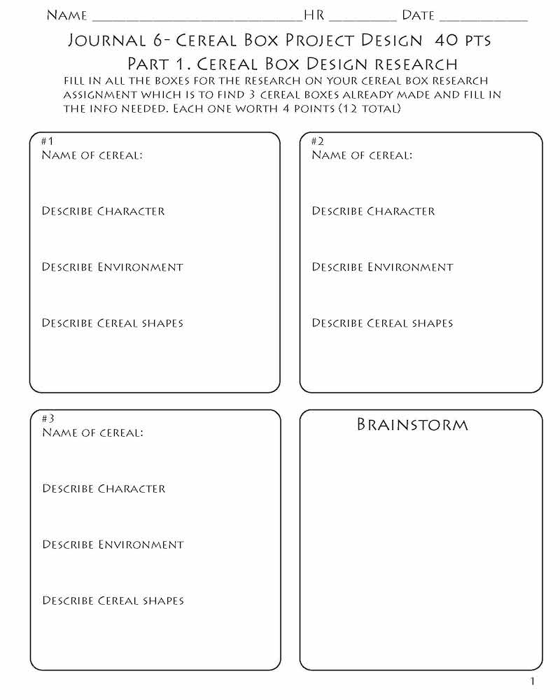 Skyline High School Graphic Design 1: Cereal Box Lesson