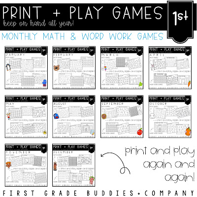 A Solution for Fast Finishers: Monthly Print + Play Math and Word Work ...