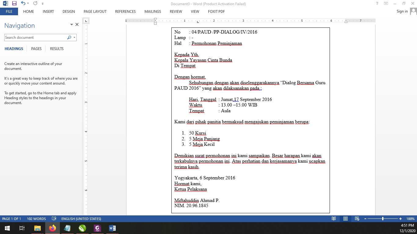 Contoh penulisan surat yang benar
