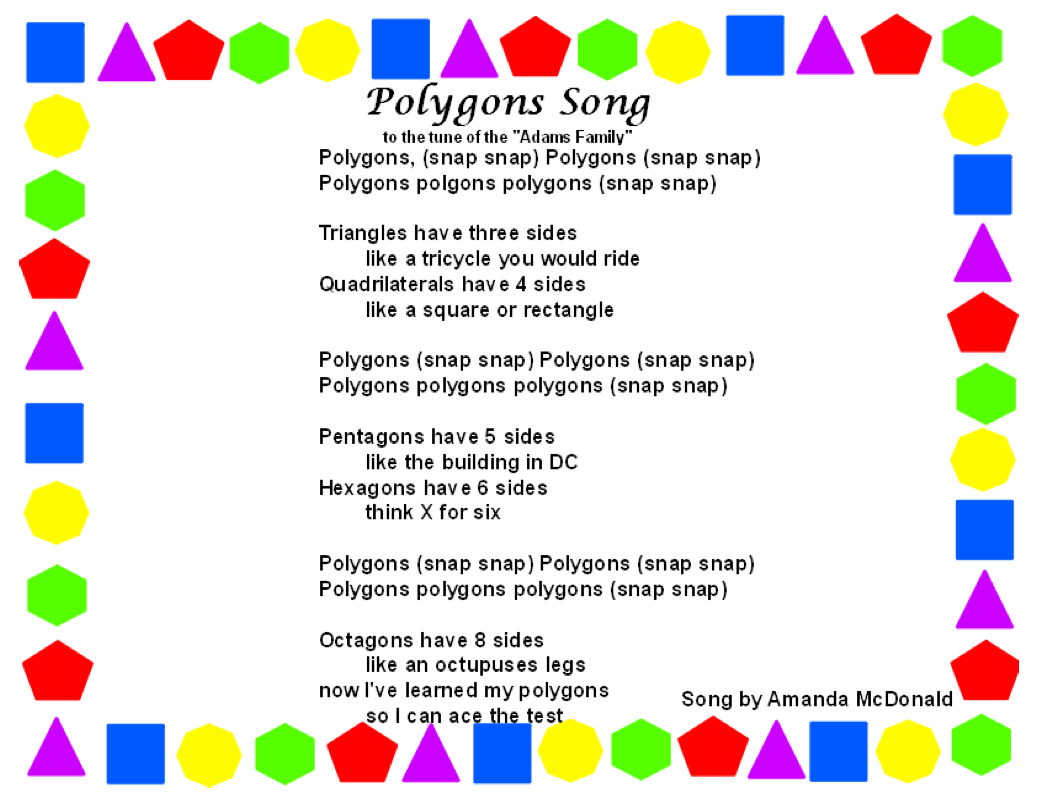 The Best of Teacher Entrepreneurs: FREE MATH LESSON - “Polygon Song PDF”