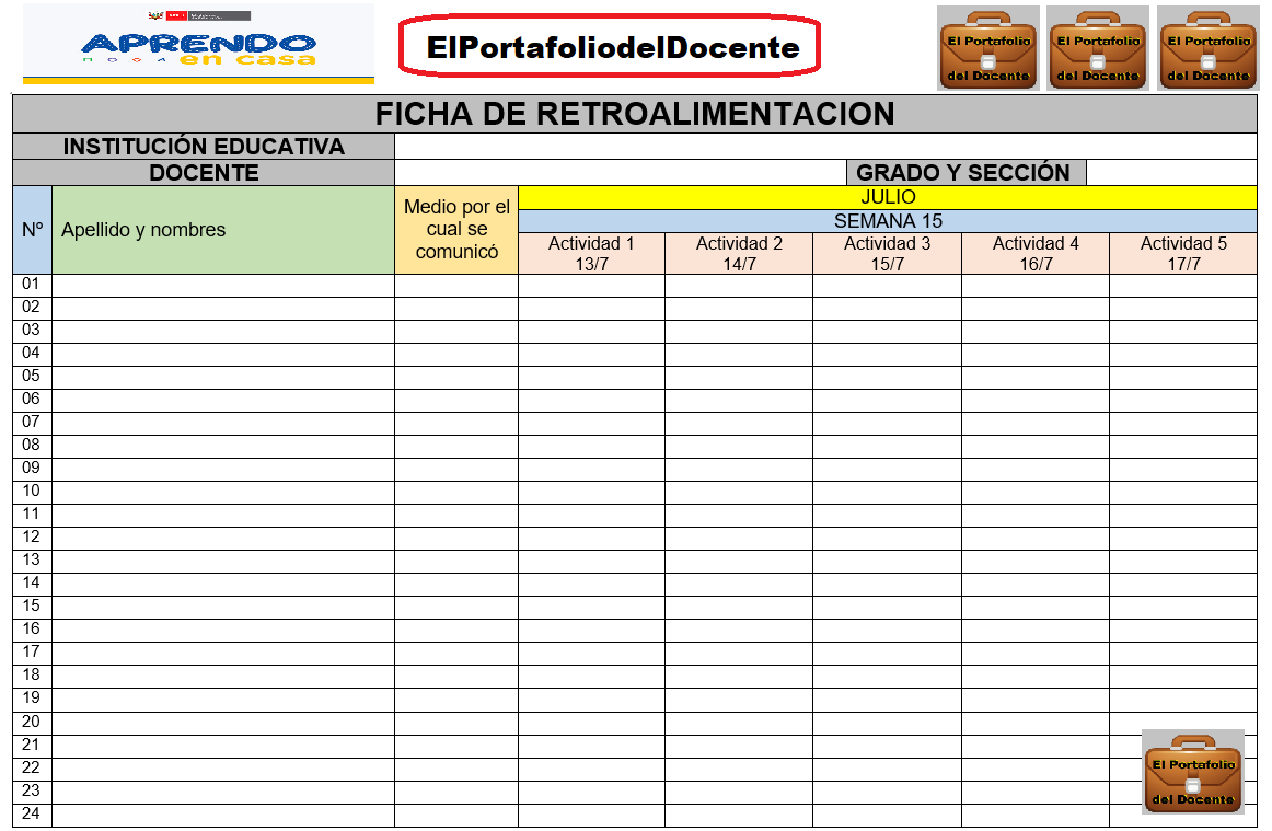 Ficha de retroalimentación Aprendo en Casa - El Potafolio del Docente