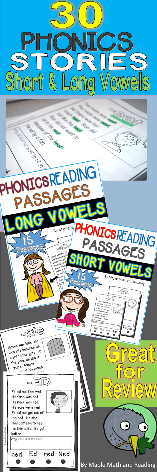 30 Phonics Stories (Short and Long Vowel Sounds) Bundled
