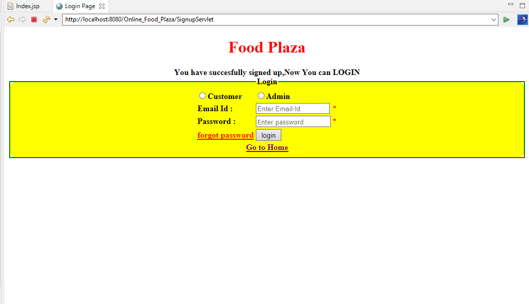 Online Food Ordering System Project using JSP and Servlet and MySQL