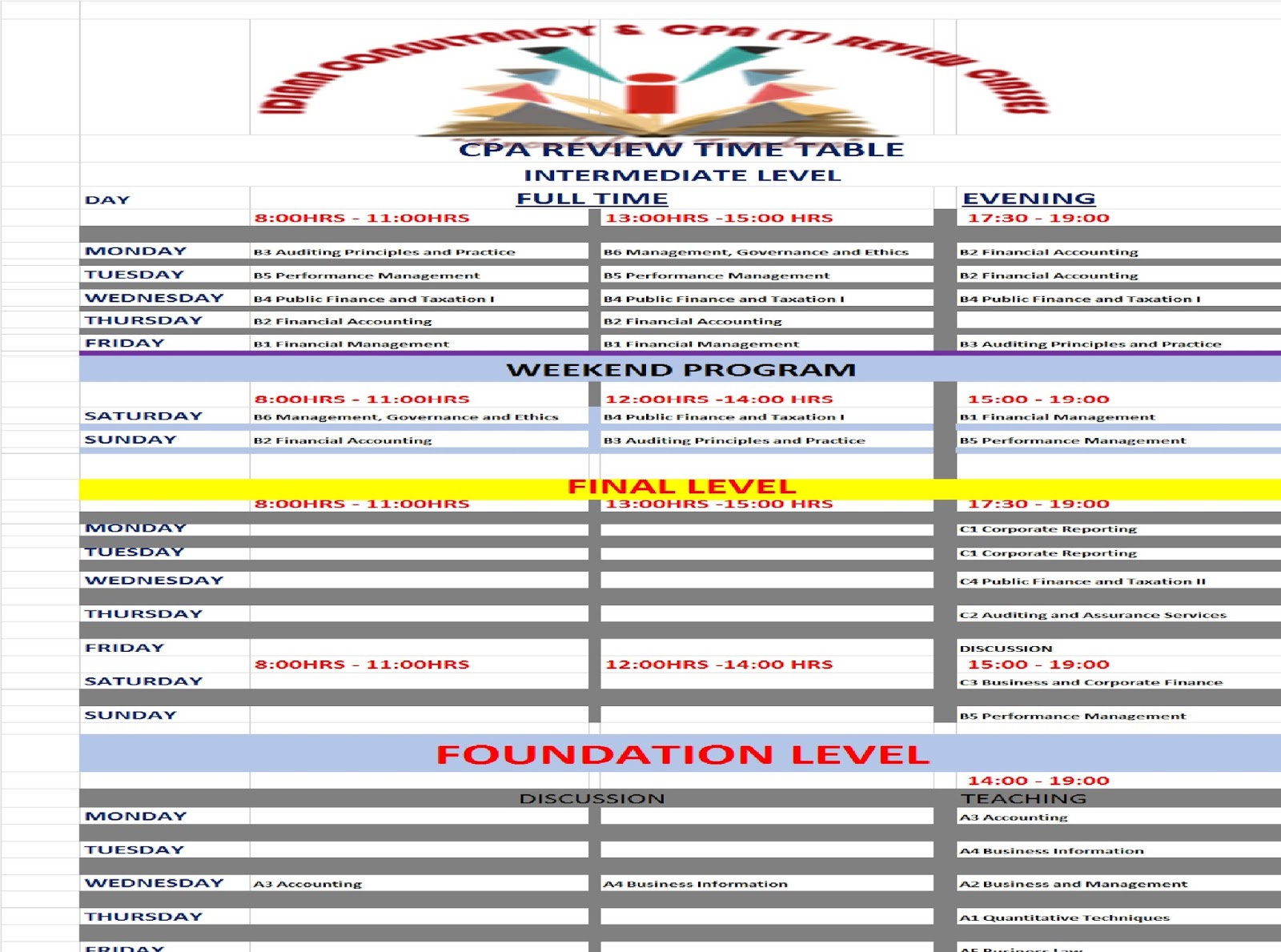 IDIANA CONSULTANCY : NEW CPA REVIEW CLASSES TIME TABLE for july - nov ...