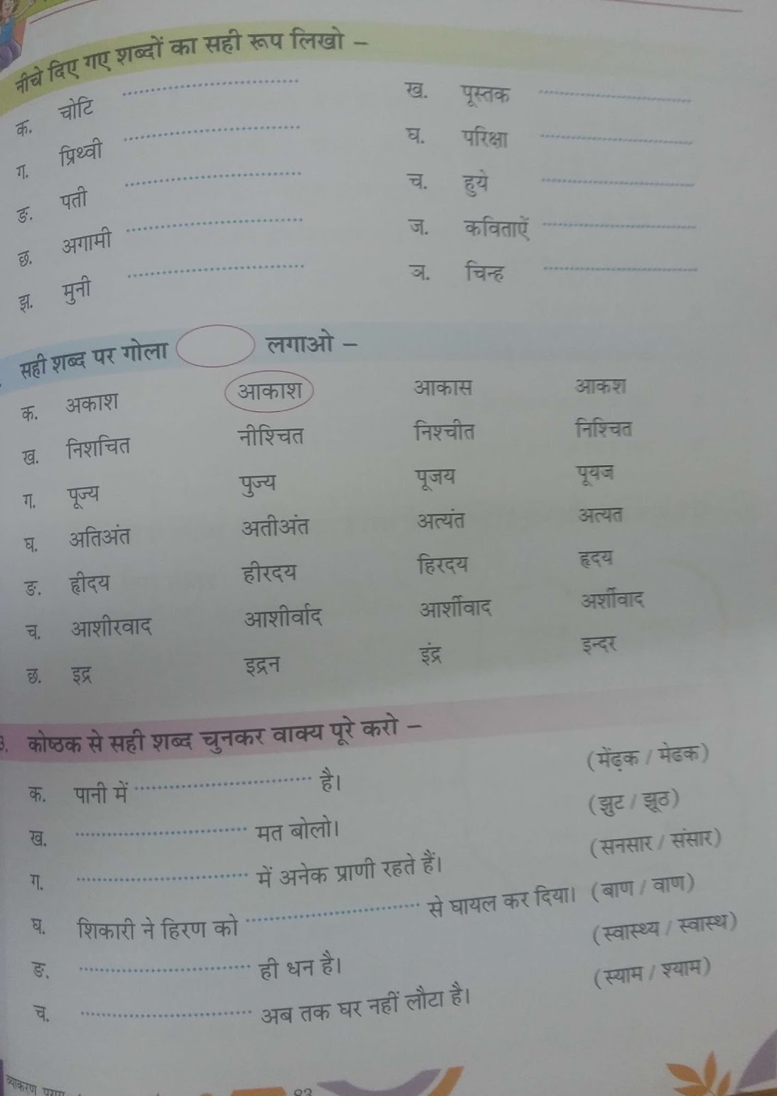 Hindi Grammar Work Sheet Collection for Classes 5,6, 7 & 8: Correct the ...