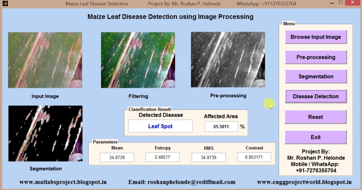 Maize Plant Disease Detection Using Image Processing Matlab Project Source Code ~ Matlab Projects