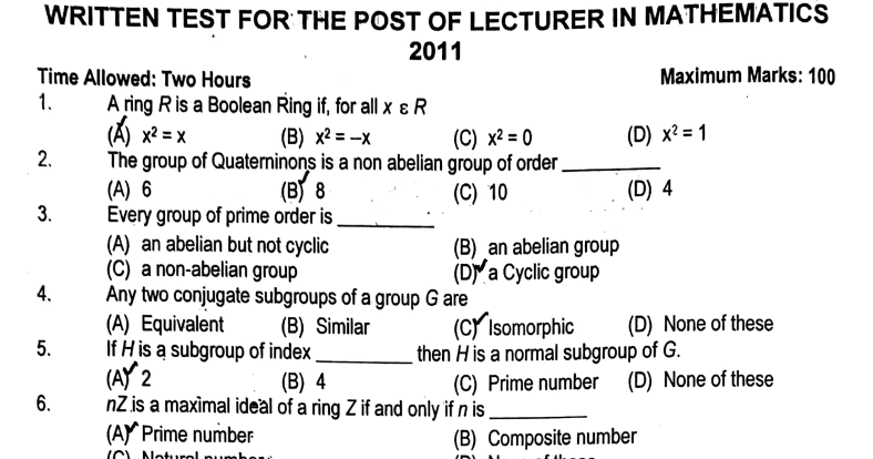 Mathematics MCQ'S in PDF for PPSC lecturer