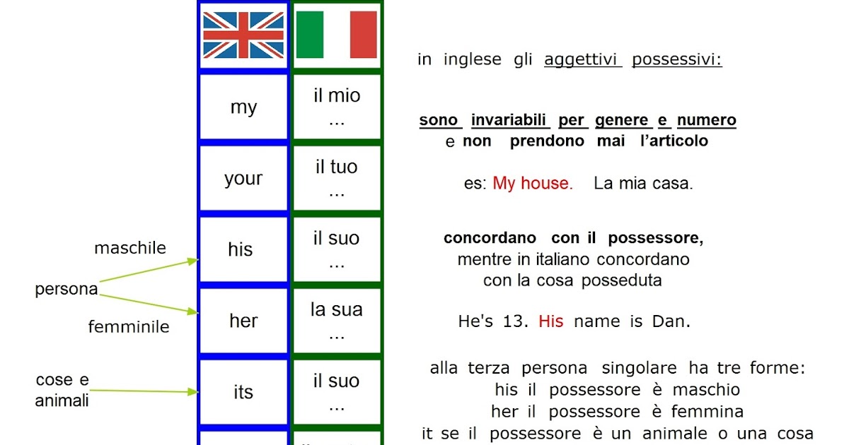 Paradiso delle mappe: Possessive adjectives - Aggettivi possessivi