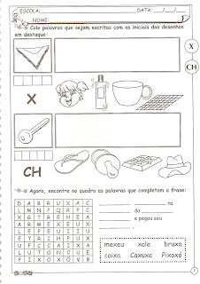 Aprendizagem Afetiva: atividades de ortografia x ou ch
