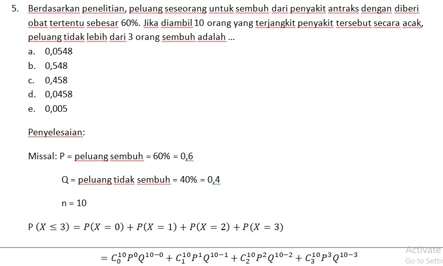 Matematika Peminatan Kelas XII contoh soal dan pembahasan distribusi ...