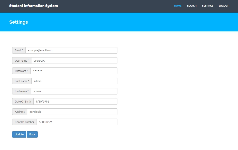 Student Information System - AngularJS , ASP.NET API, C#