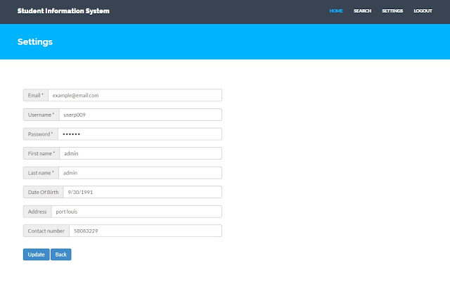 Student Information System - AngularJS , ASP.NET API, C#