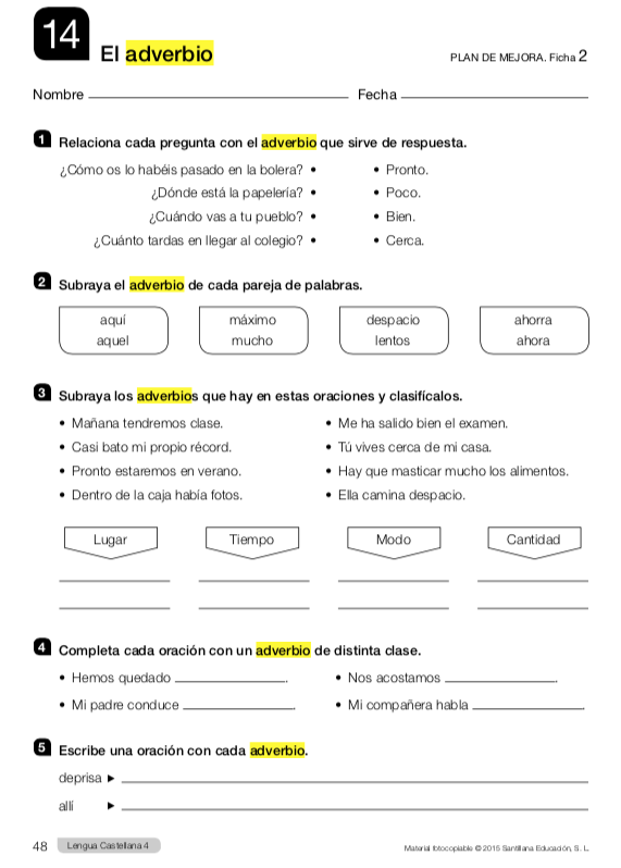 El Adverbio C Actividades Adverbios Actividades - Riset