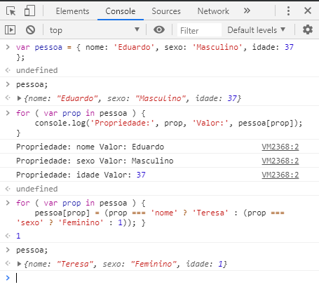 JS - Estruturas de repetição - for in