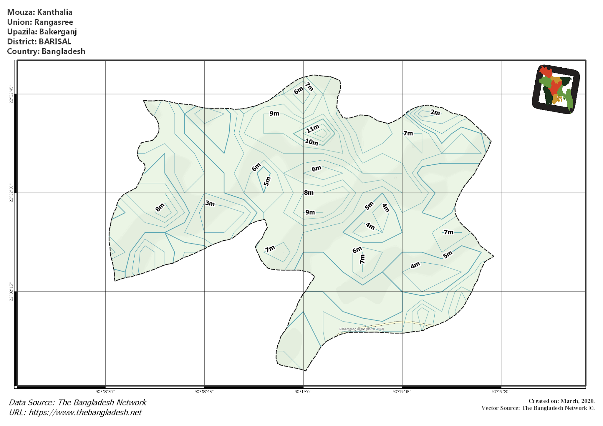 Map of Kanthalia Mouza, Bakerganj, Barisal