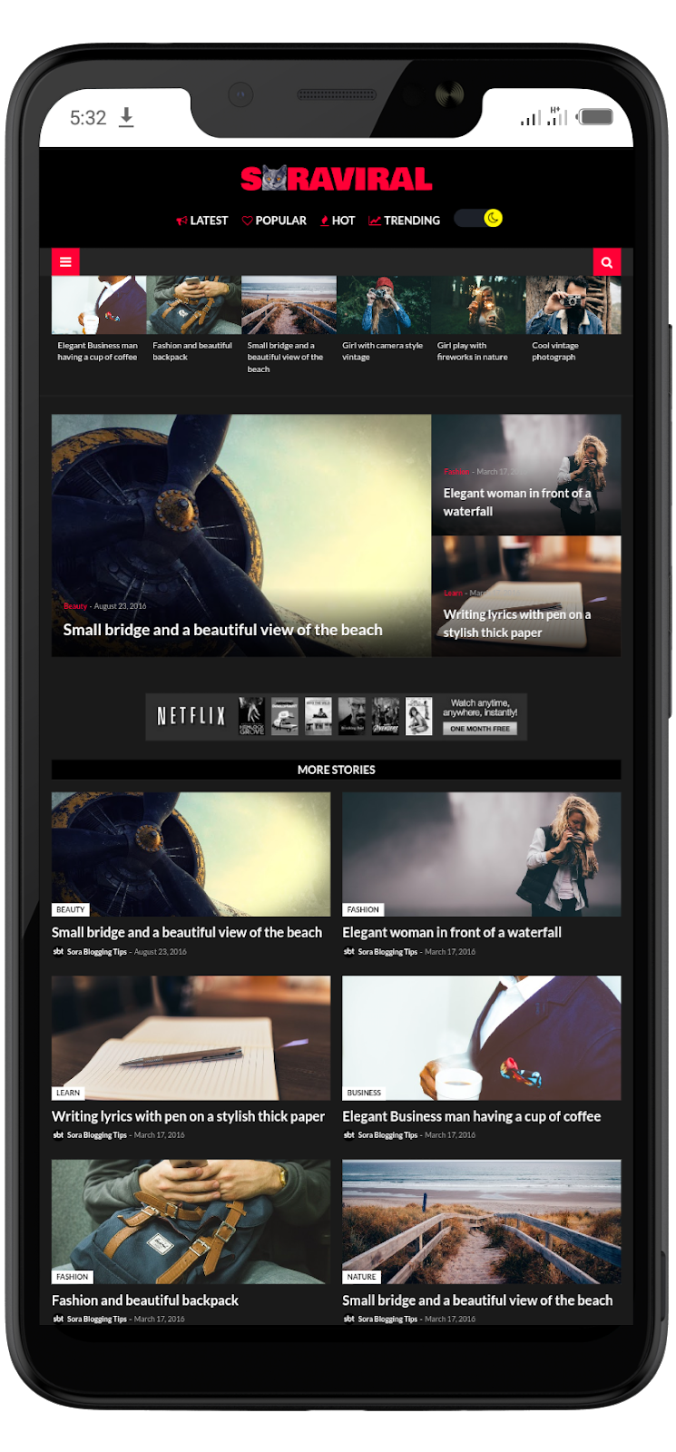Sora Viral Responsive Blogger (Light & Dark Template)
