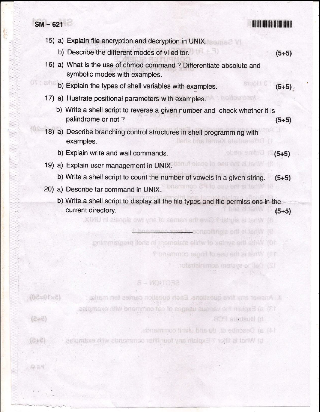 Bangalore University Bca Computer Science Unix Shell Programming Mayjune 2018 Question Paper