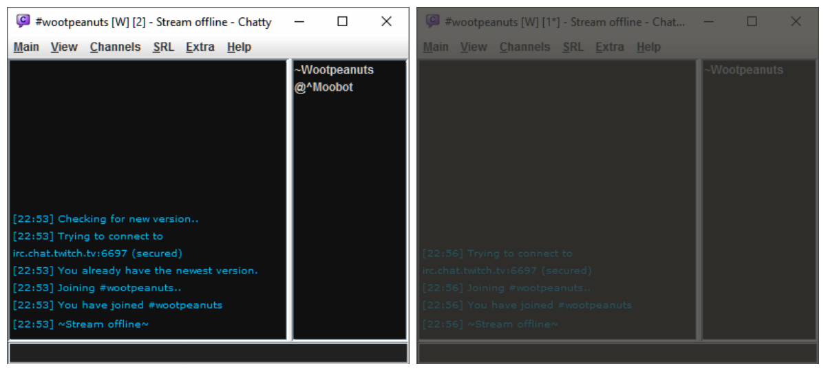 Chatty window with no transparency (Left). Transparency using "See ...
