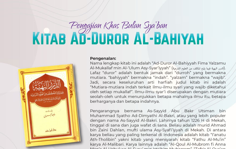 Pengajian Khas Bulan Sya’ban | Kitab Ad-Duror al-Bahiyah | Design For ...