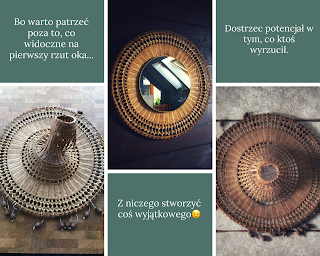 Rama lustra ze starego rattanowego abażuru. | Przeplatane kolorami ...