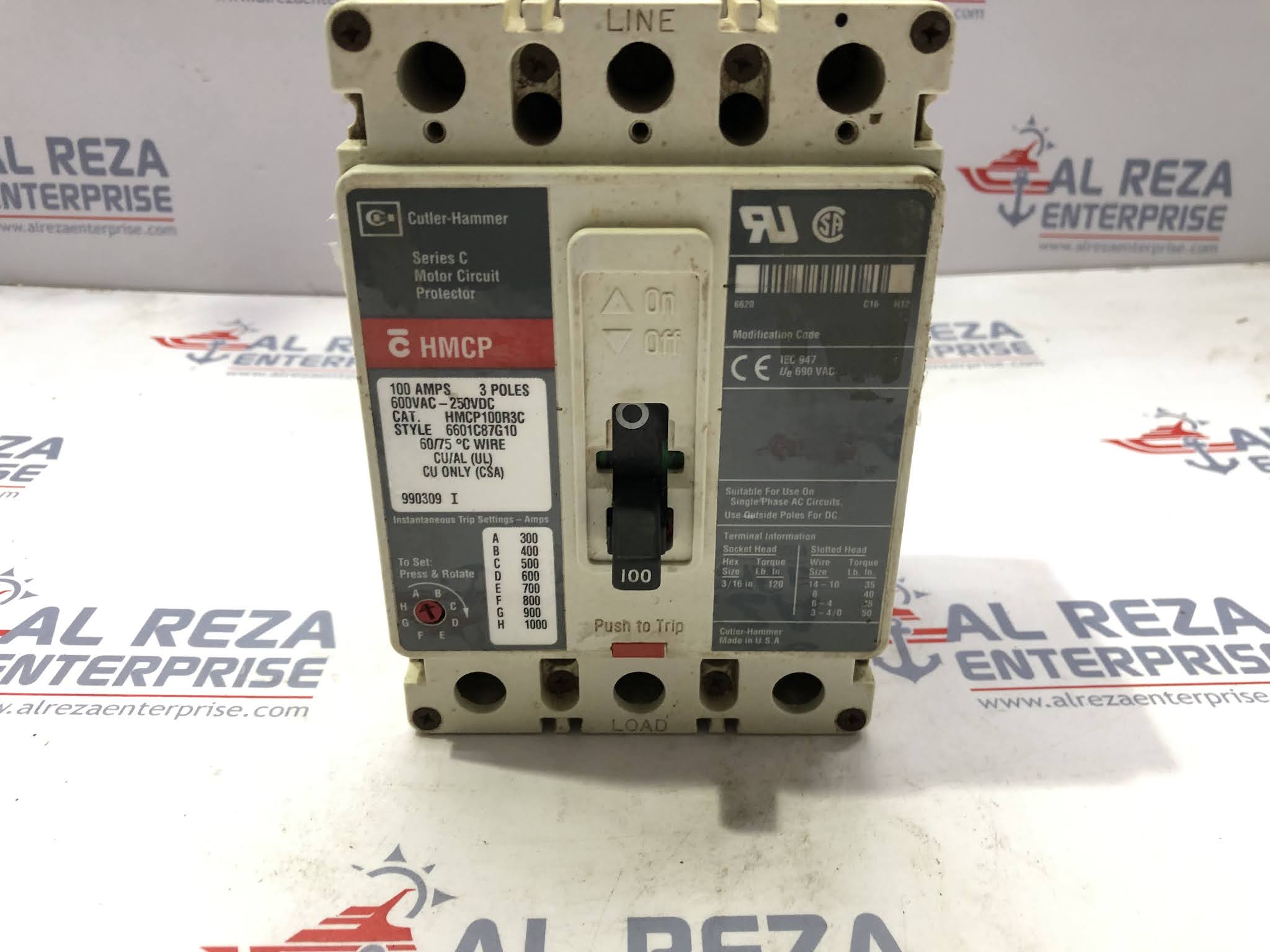 CUTLER HAMMER HMCP CIRCUIT BREAKER HMCP100R3C 100AMPS 3POLES 600VAC/250VDC