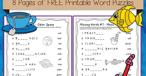 The Puzzle Den: Missing Words 1-8 Free Puzzles
