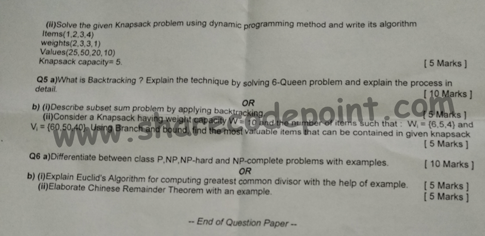 CSE408 : Design and analysis of algorithms end term exam question paper ...