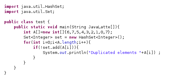 Java-Latte: How to check whether array has duplicated elements Java-Latte: How to check whether array has duplicated elements