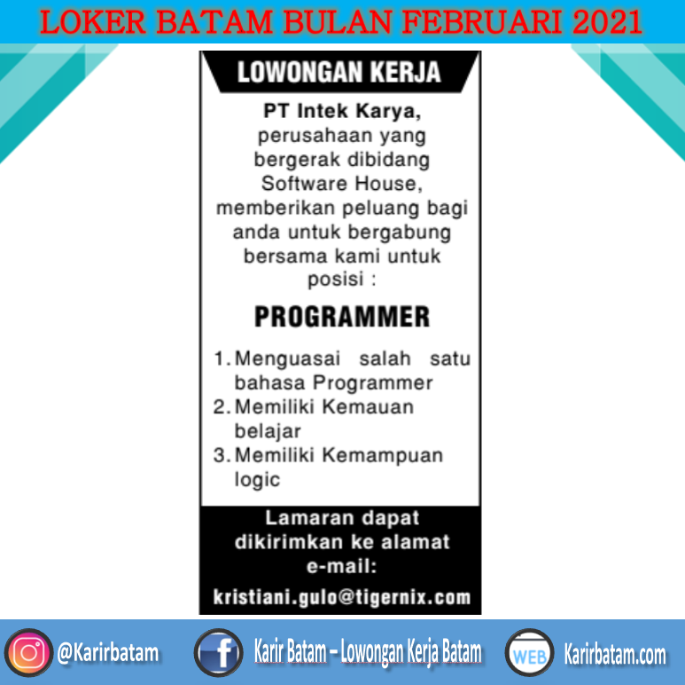 Lowongan Kerja Programmer PT. Intek Karya - Lowongan Kerja Batam 2022