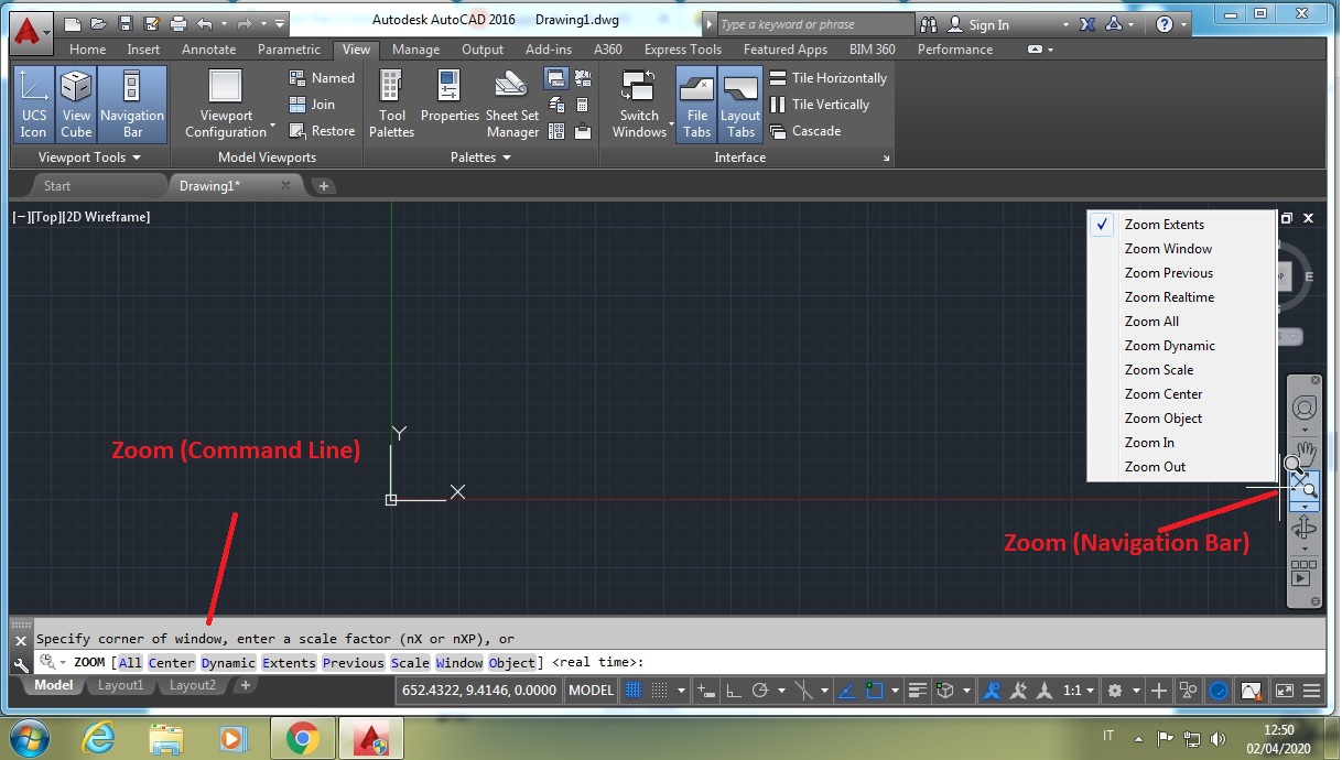 Uso di zoom e pan nel CAD