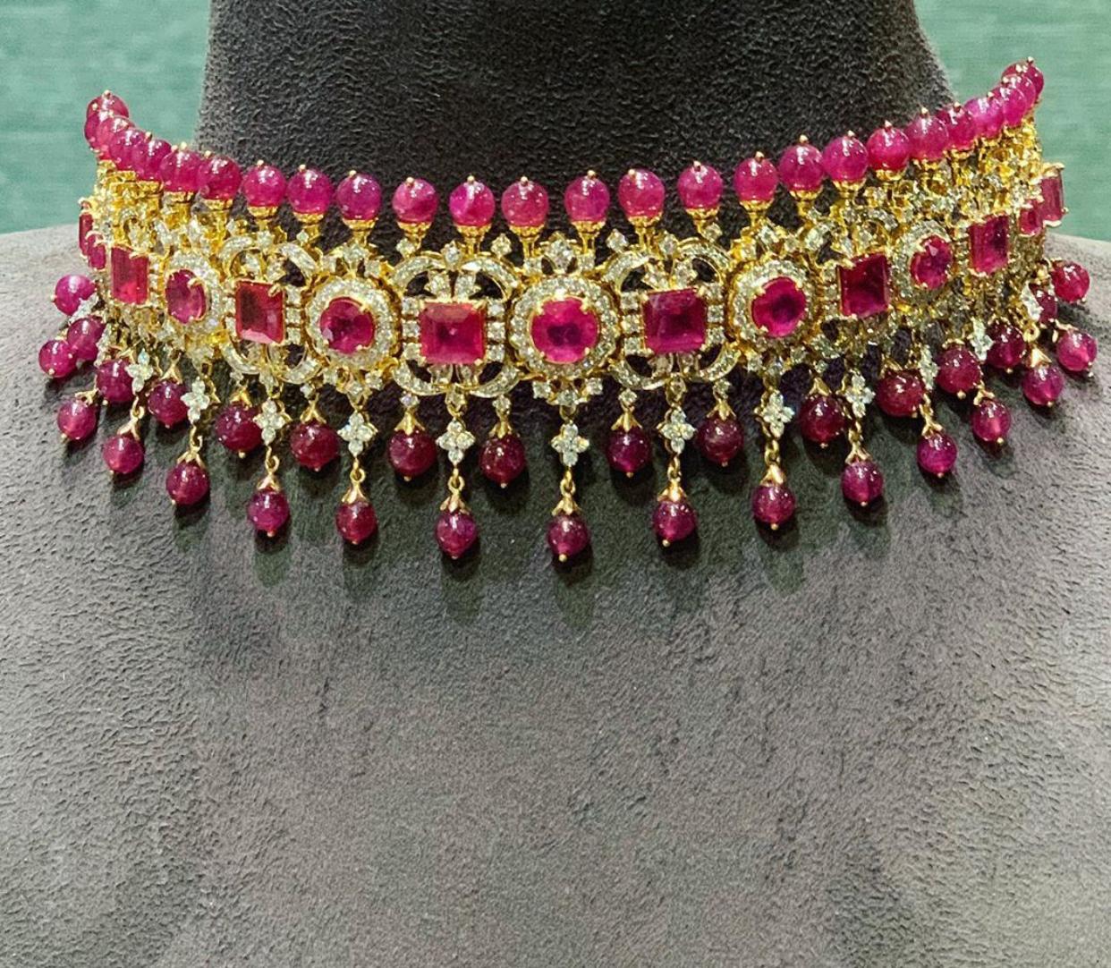Ruby Bridal Chokers by Satyanarayana Jewellers - Jewellery Designs