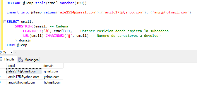 Función SUBSTRING() en SQL Server