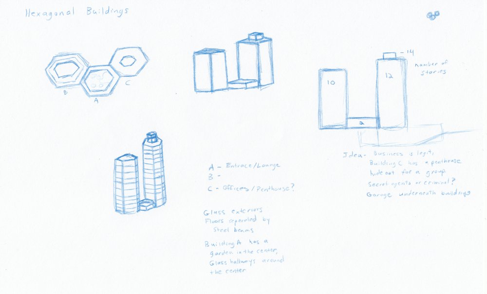 Bahamut's Musings: Concept Sketch - Hexagonal Building Conplex