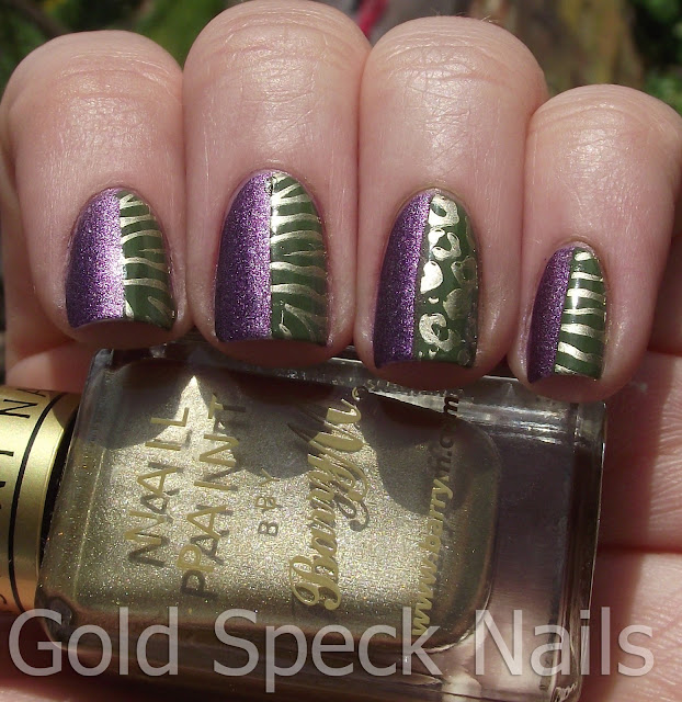 Gold Speck Nails: Green, Purple And Gold Animal Print