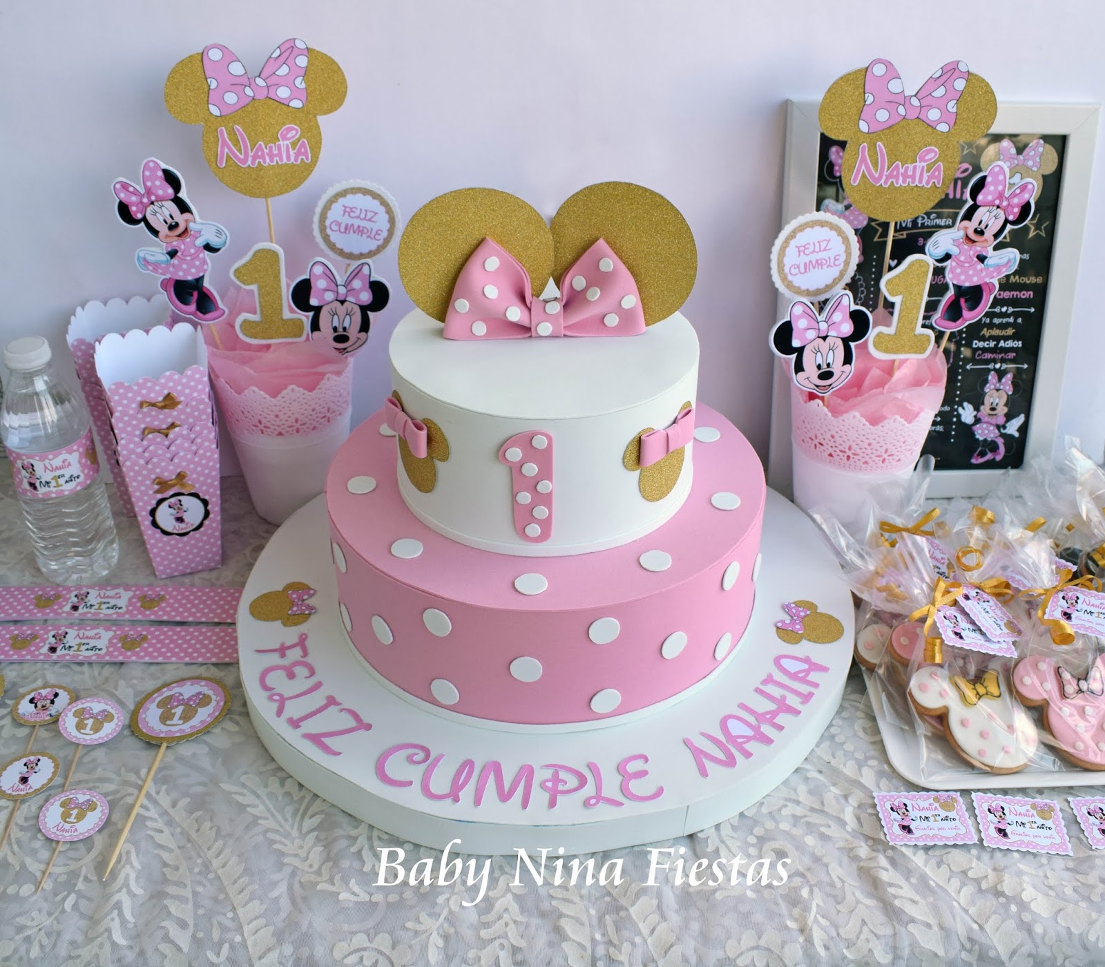 Baby Nina Fiestas: Kit Minnie Mouse en rosa y dorado para el 1er añito ...