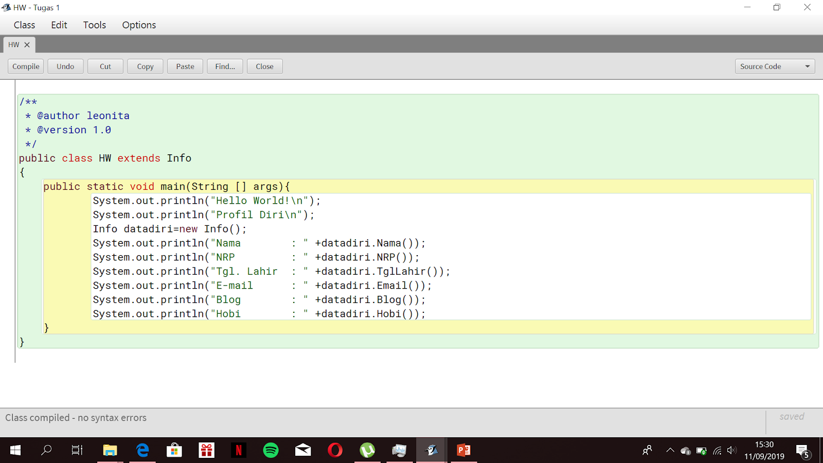 Tutorial membuat Hello World! dan Profil Diri dengan BlueJ