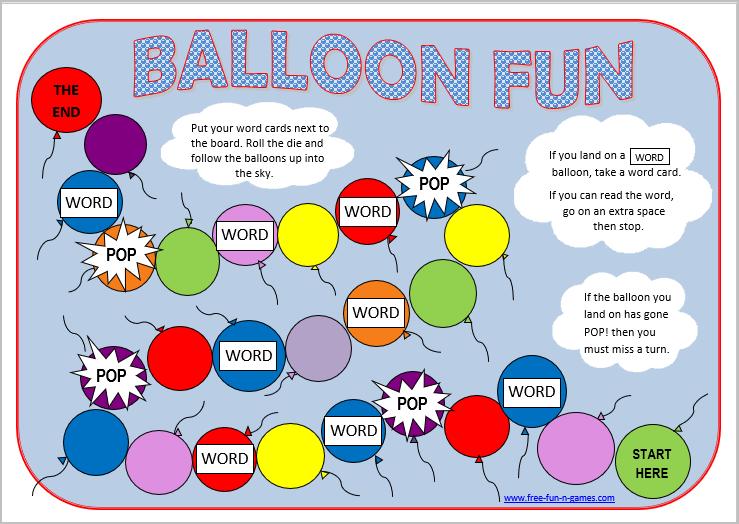 RSBF: "Balloon Fun" printable game - for word cards