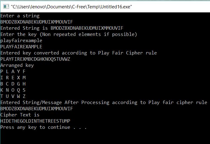All C Programs: Program 237: Decryption of Playfair Cipher using C