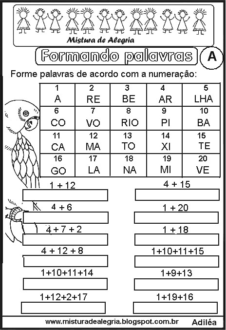 FORMANDO PALAVRAS COM SÍLABAS NUMERADAS PARA IMPRIMIR E COLORIR-Mistura ...