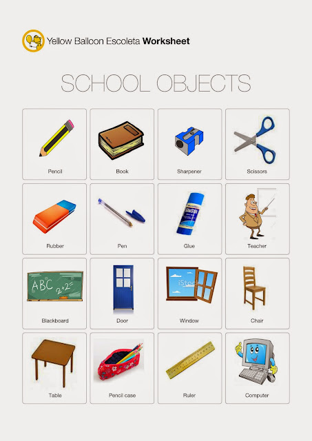 Yellow Balloon Escoleta: SCHOOL OBJECTS Worksheet