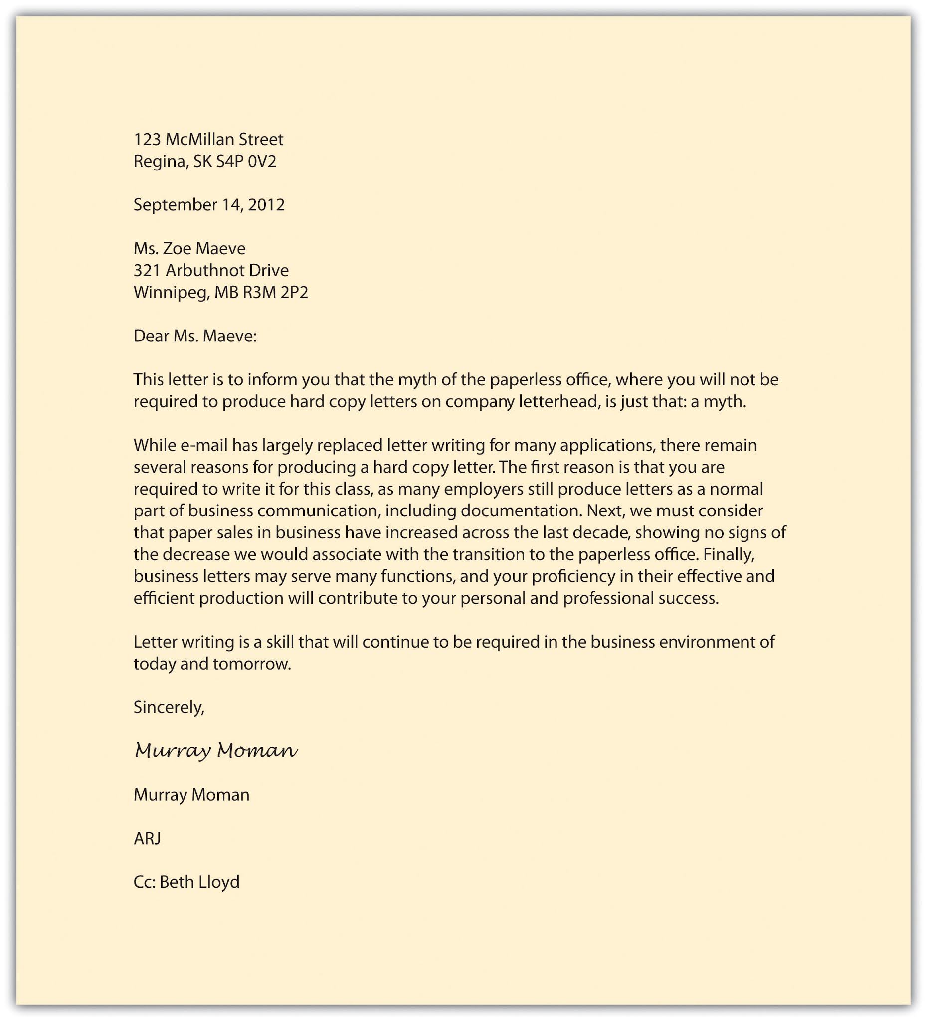Business Letter Format Canada - Formal Letter
