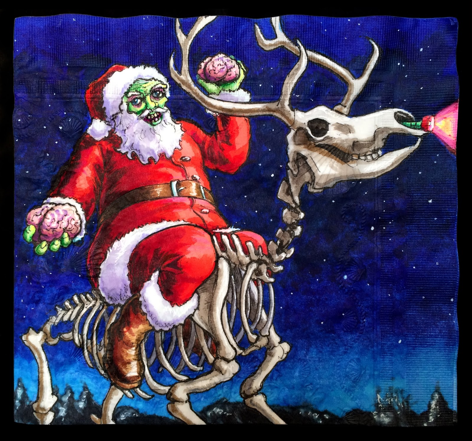 Daily Napkins: Zombie Santa and Skeleton Rudolph